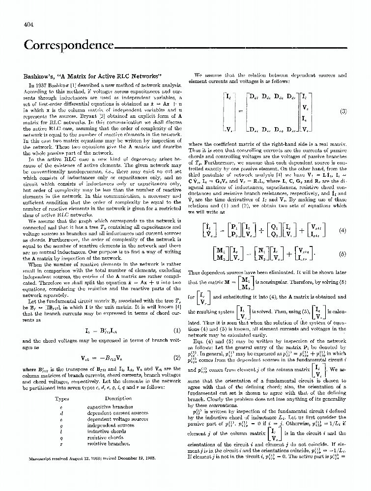 Bashkows A Matrix For Active Rlc Networks Ieee Journals And Magazine Ieee Xplore