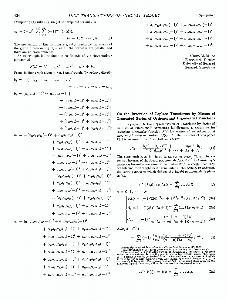 On the Inversion of Laplace Transforms by Means of Truncated Series of Orthonormal Exponential ...