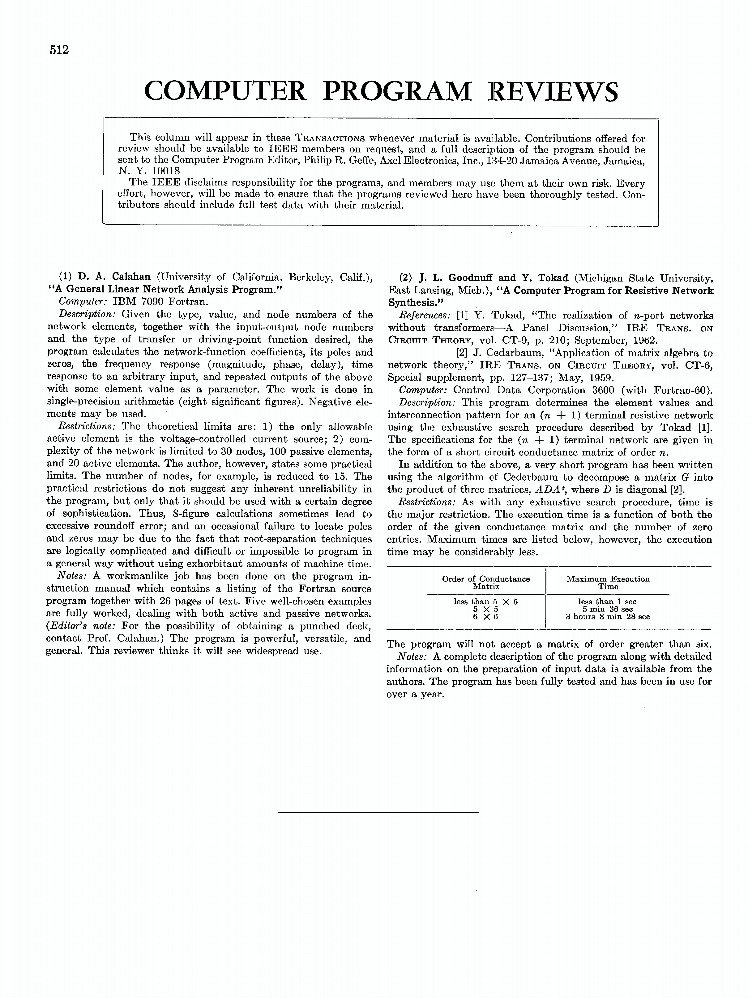 Review of 'A General Linear Network Analysis Program' | IEEE Journals ...