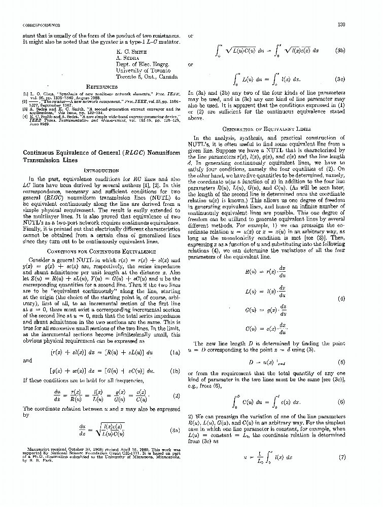 Continuous equivalence of general (RLGC) nonuniform transmission lines ...