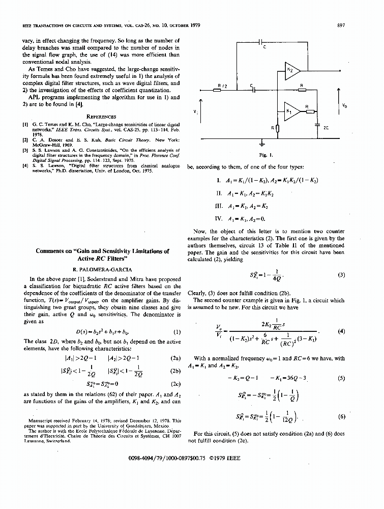 Comments on "Gain and Sensitivity Limitations of Active RC Filters ...