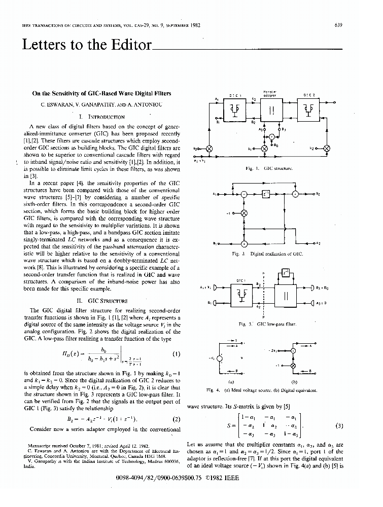 On the sensitivity of GIC-based wave digital filters | IEEE Journals ...