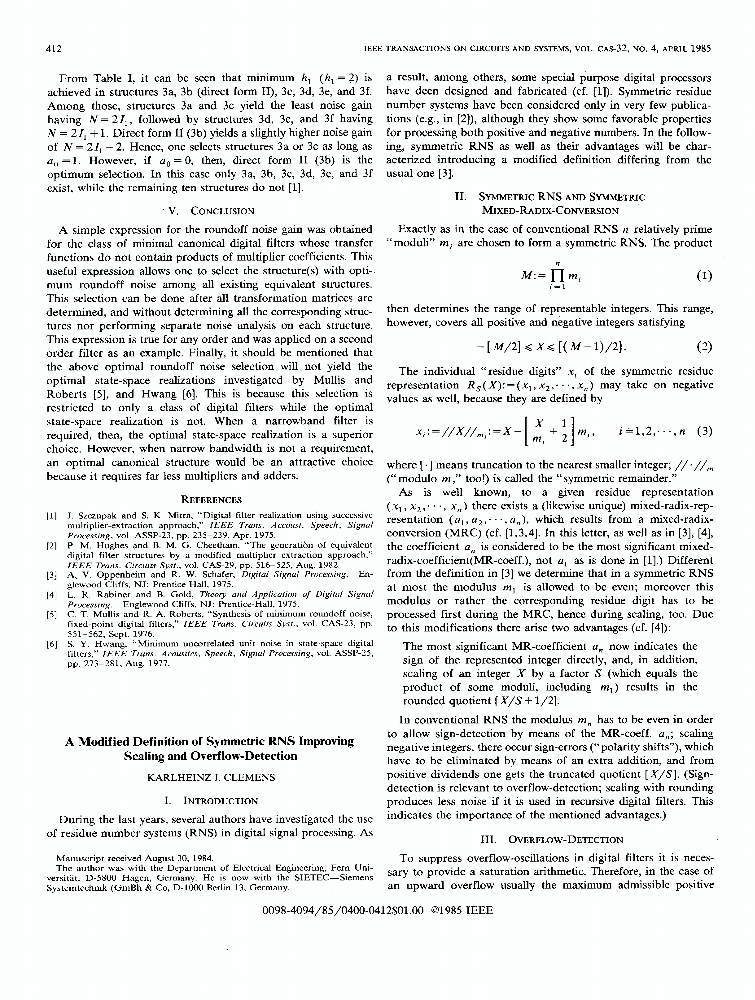 A modified definition of symmetric RNS improving scaling and overflow-detection | IEEE Journals ...