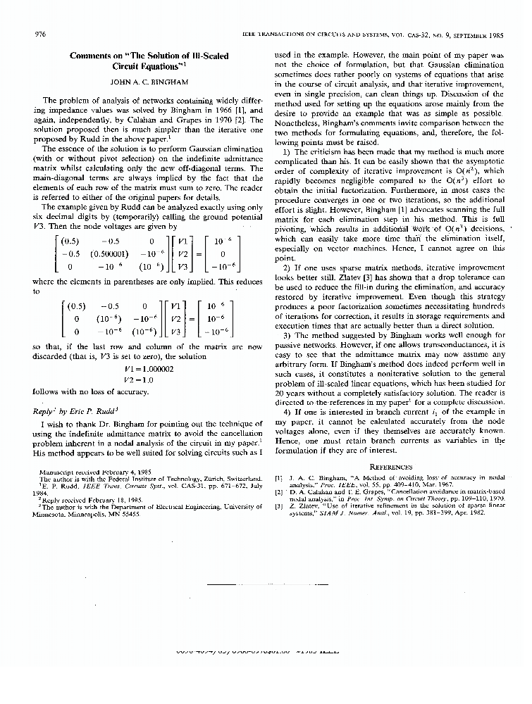Comments on "The solution of ill-scaled circuit equations | IEEE ...