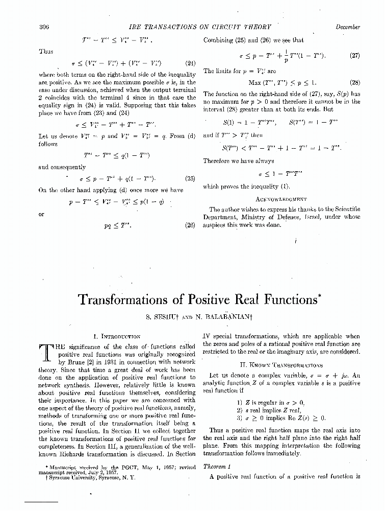 Transformations of positive real functions | IEEE Journals & Magazine ...