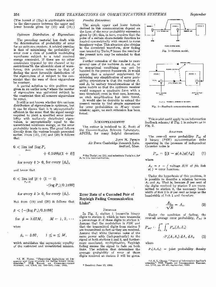 Error rate of a cascaded pair of rayleigh fading communication links ...