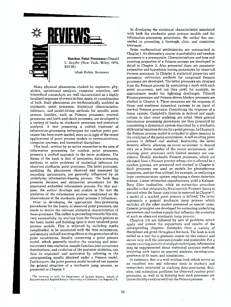 Book reviews - Random point processes | IEEE Journals & Magazine | IEEE ...