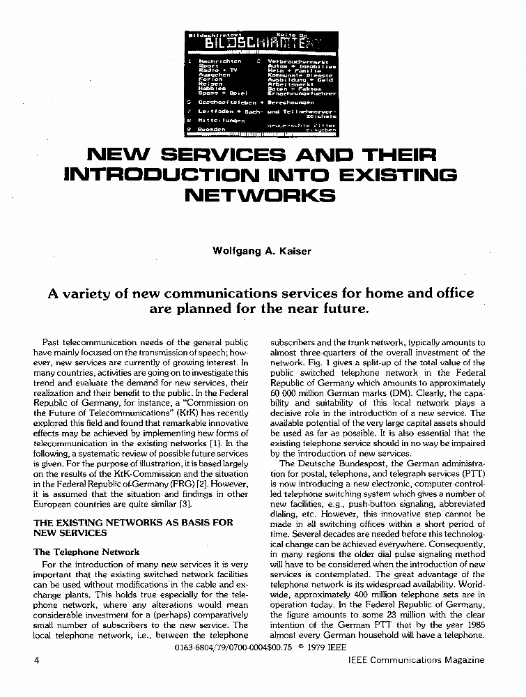 New Services And Their Introduction Into Existing Networks Ieee Journals And Magazine Ieee Xplore