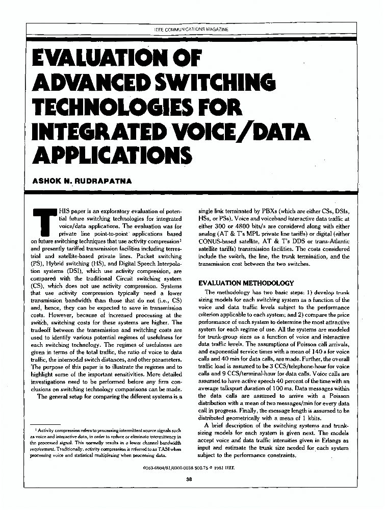 Evaluation of advanced switching technologies for integrated voice/data ...