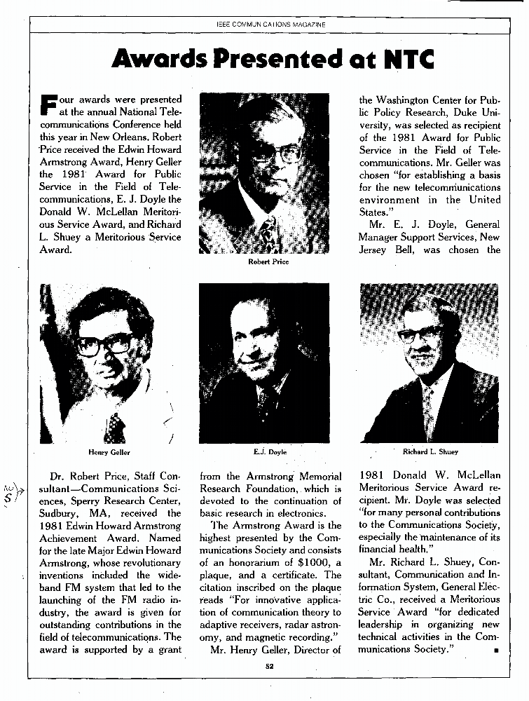 Awards presented at NTC | IEEE Journals & Magazine | IEEE Xplore