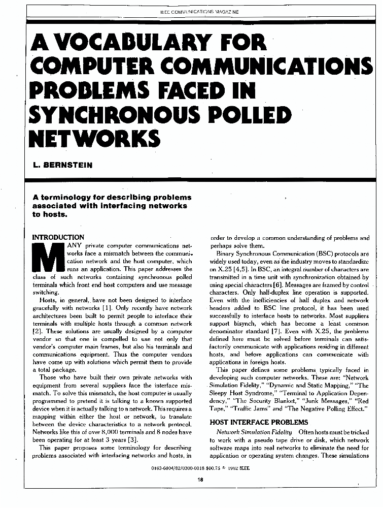 A vocabulary for computer communications problems faced in synchronous ...