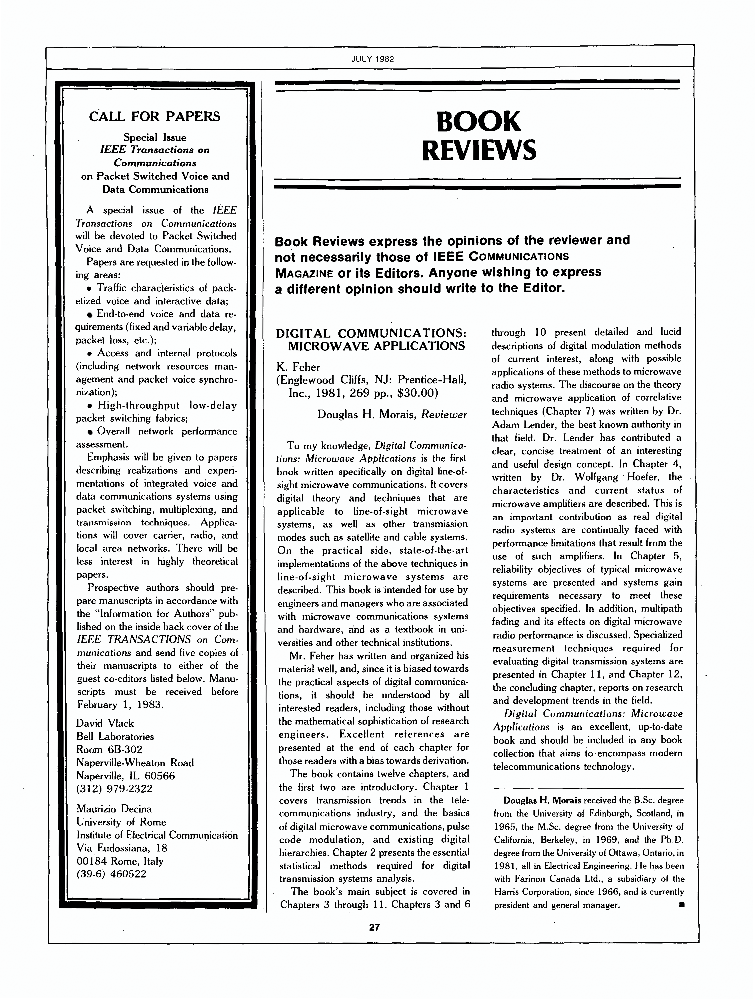 Book reviews - Digital communications: Microwave applications | IEEE ...