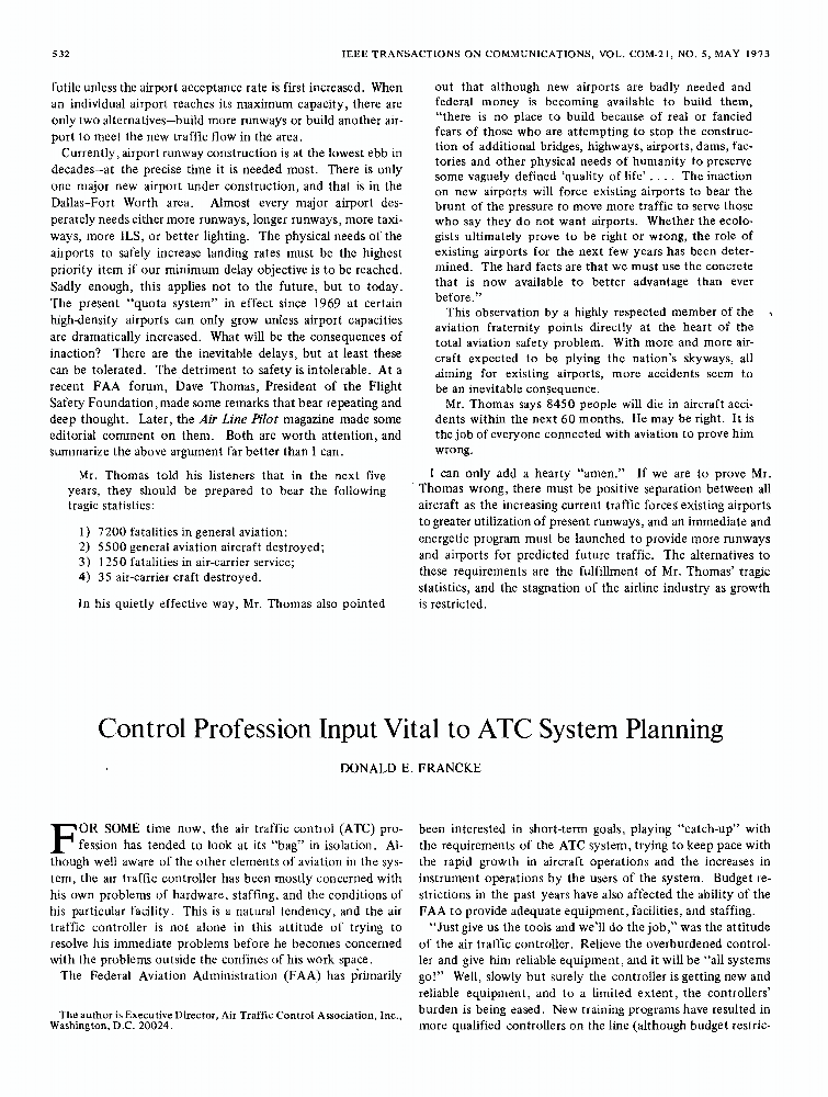 Control Profession Input Vital to ATC System Planning | IEEE Journals ...