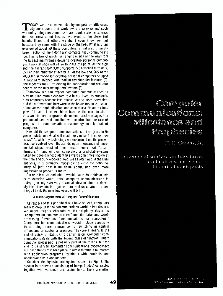 Computer communications: Milestones and prophecies | IEEE Journals ...