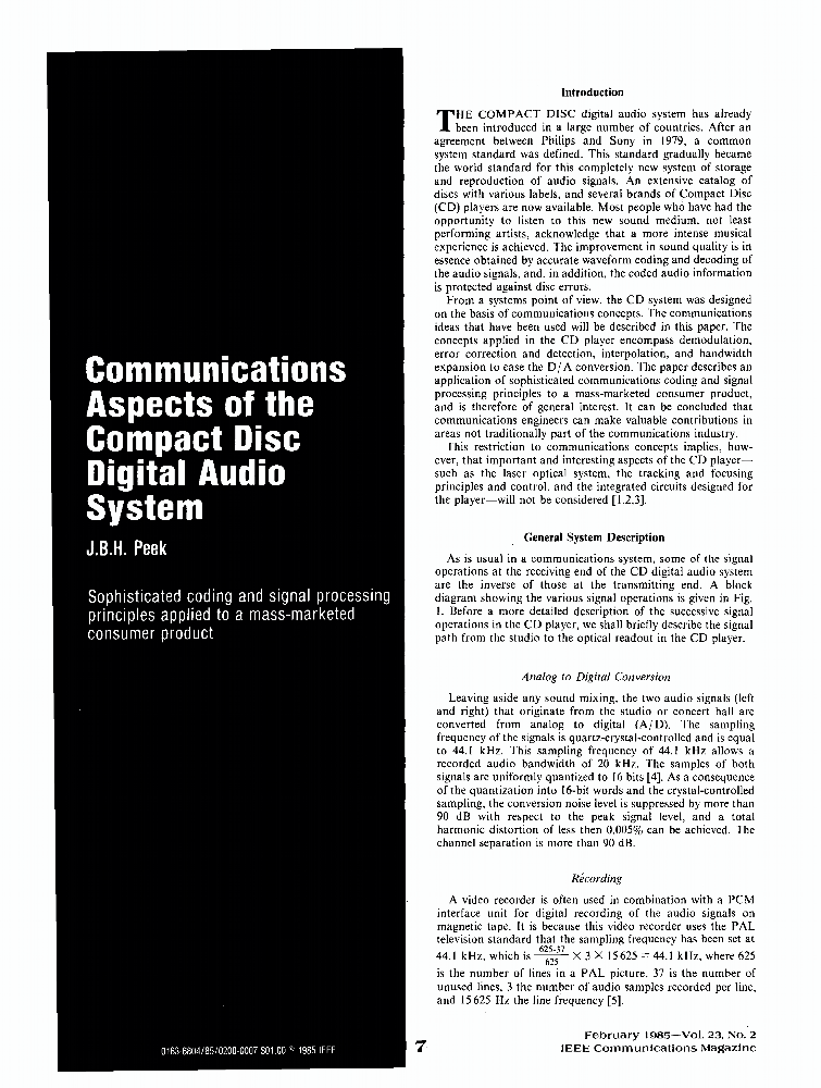 Communications aspects of the compact disc digital audio system | IEEE ...