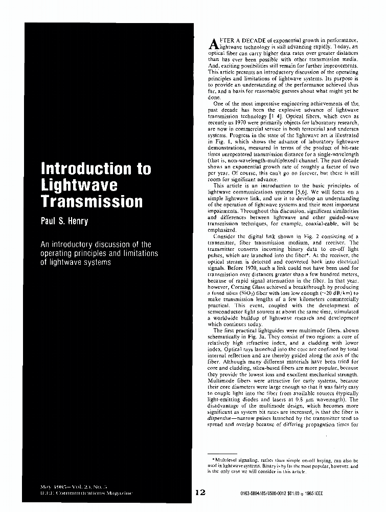 Introduction to lightwave transmission | IEEE Journals & Magazine ...
