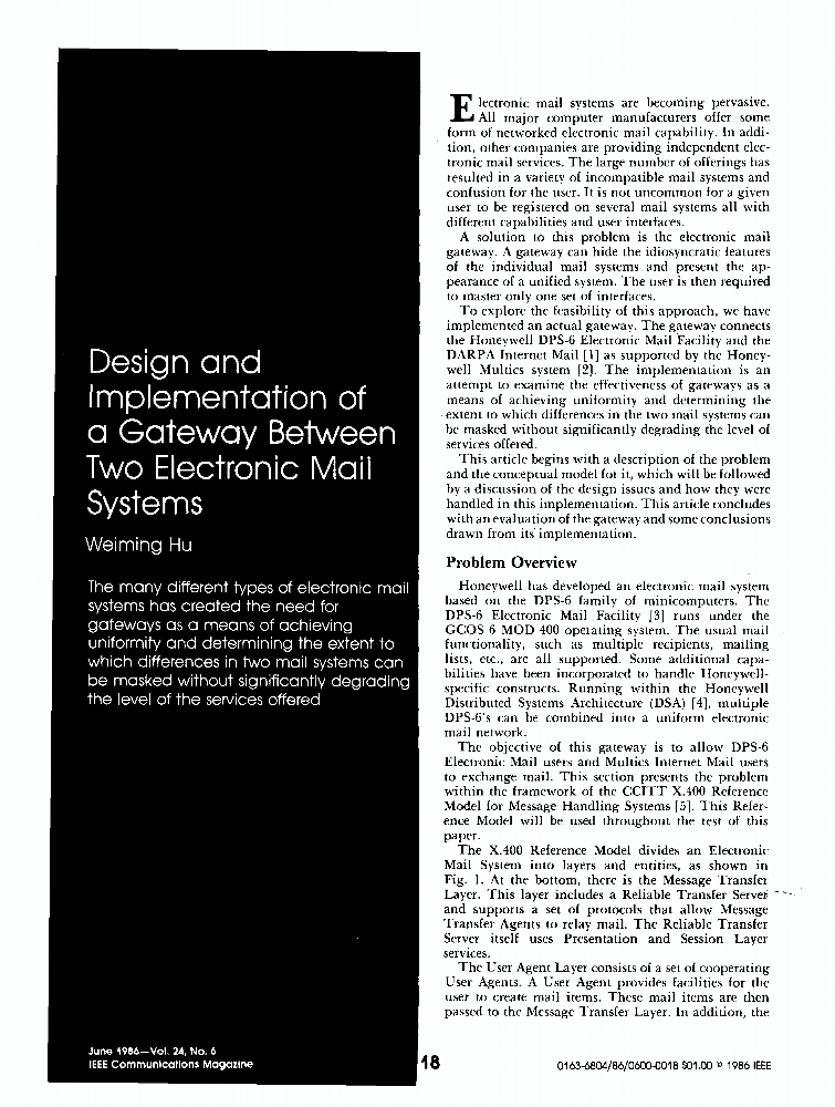 Design and implementation of a gateway between two electronic mail ...