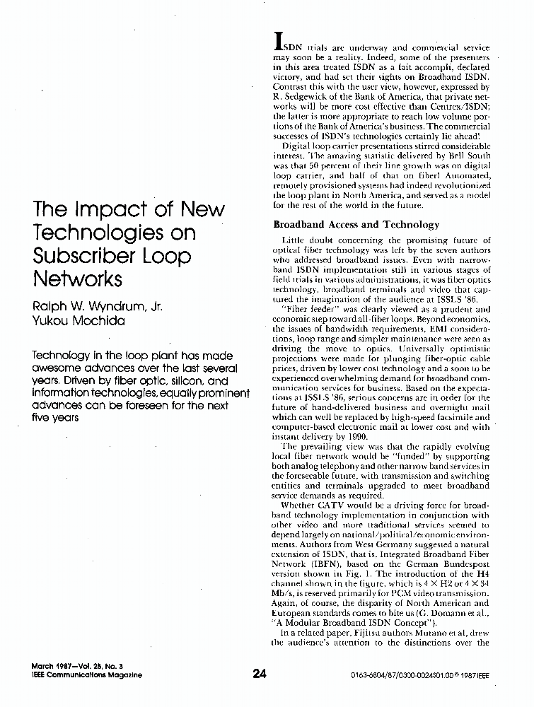 The impact of new technologies on subscriber loop networks | IEEE ...