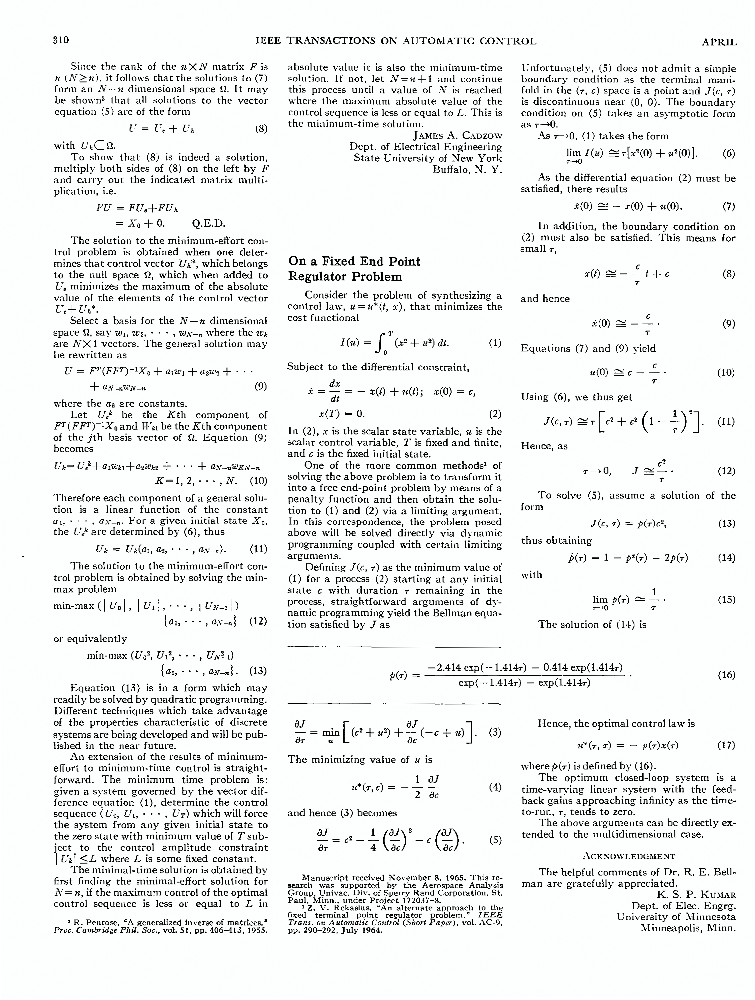 On a fixed end point regulator problem | IEEE Journals & Magazine ...