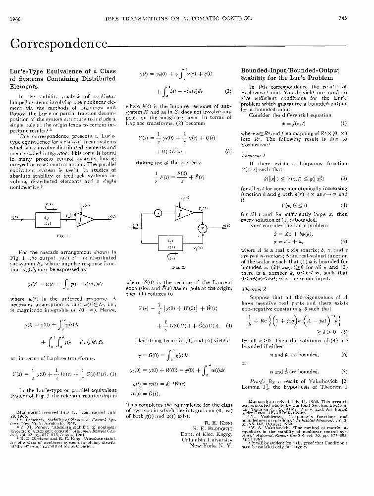 Lur'e-type equivalence of a class of systems containing distributed elements | IEEE Journals ...