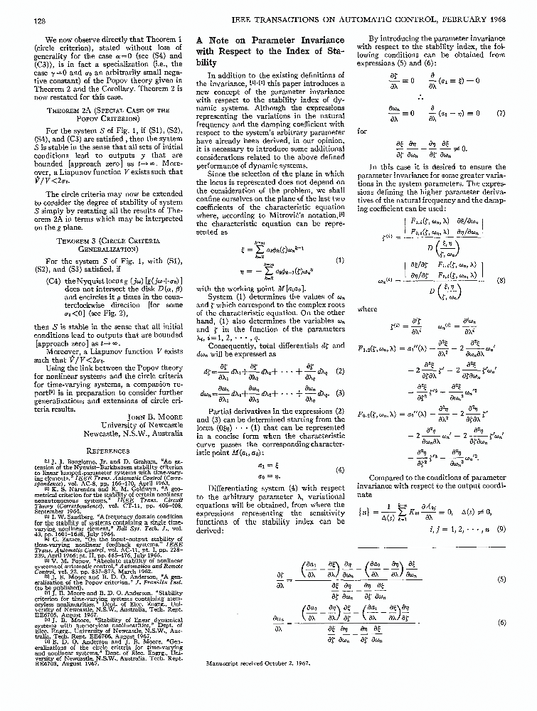 A note on parameter invariance with respect to the index of stability ...