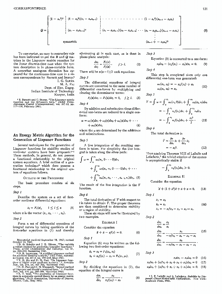 An energy metric algorithm for the generation of Liapunov functions ...