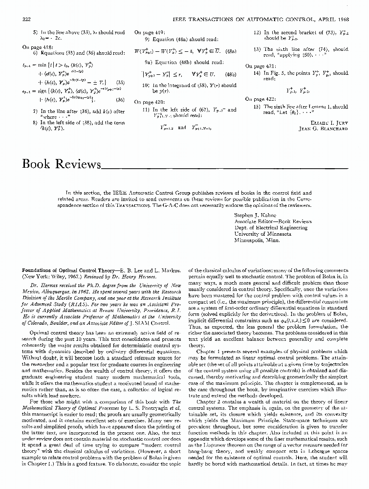 Foundations of optimal control theory | IEEE Journals & Magazine | IEEE ...