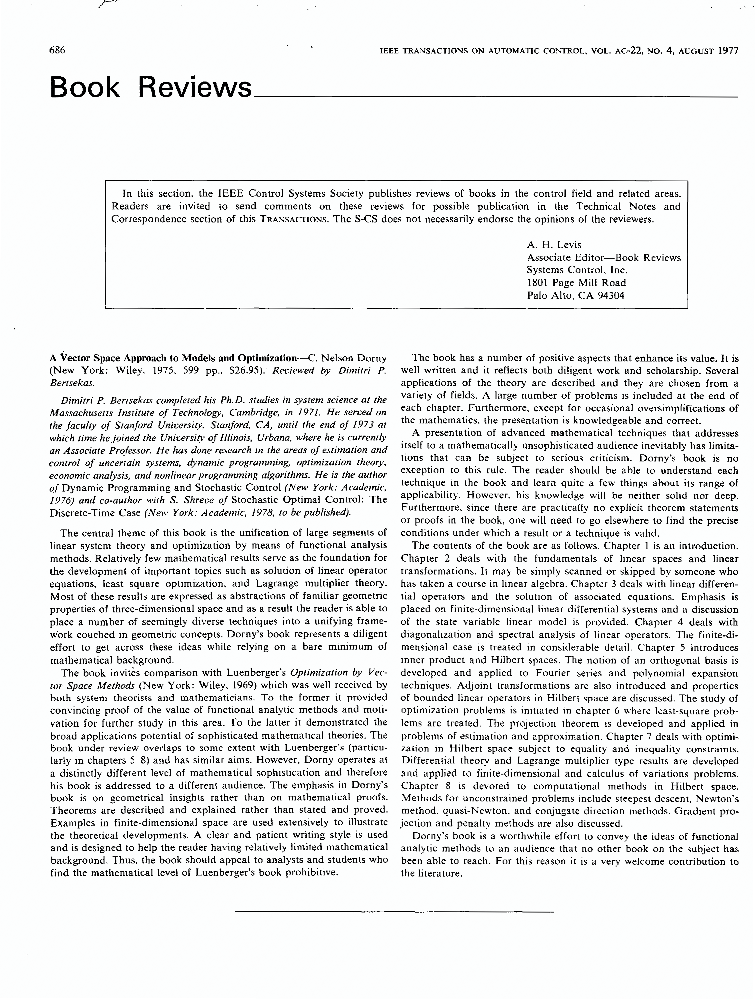 A vector space approach to models and optimization | IEEE Journals ...