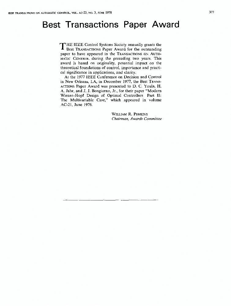 Best transactions paper award | IEEE Journals & Magazine | IEEE Xplore