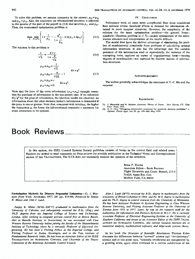 Factorization Methods For Discrete Sequential Estimation Book Reviews Ieee Journals