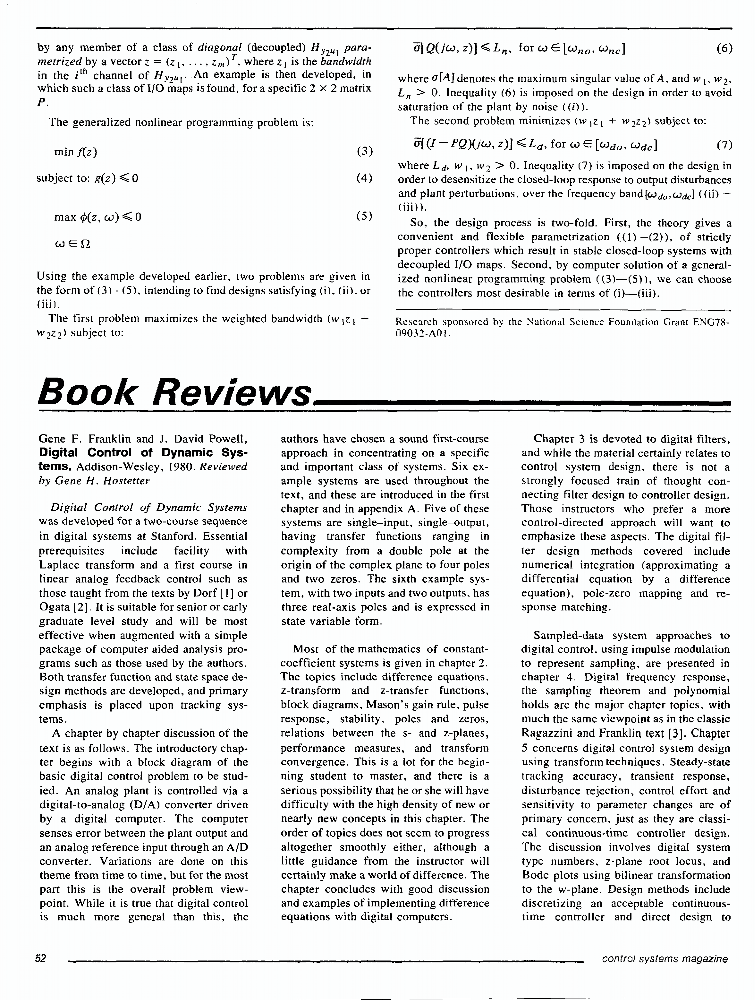Book reviews - Digital control of dynamic systems | IEEE Journals & Magazine | IEEE Xplore