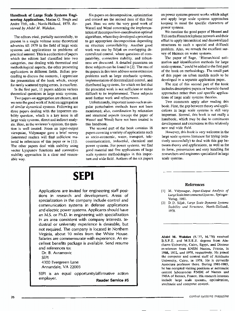 Book reviews - Handbook of large scale systems engineering applications ...