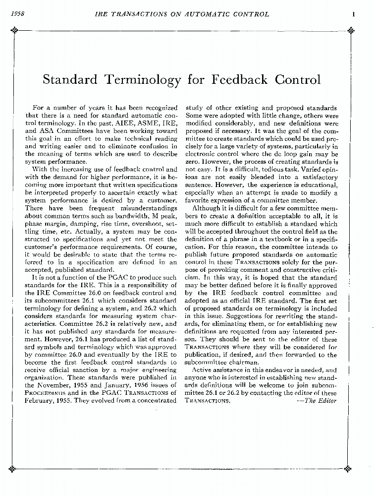 Standard terminology for feedback control | IEEE Journals & Magazine ...