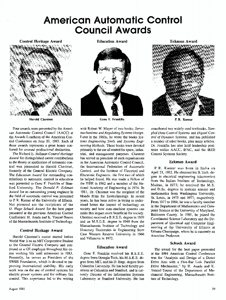 American automatic control council awards | IEEE Journals & Magazine ...