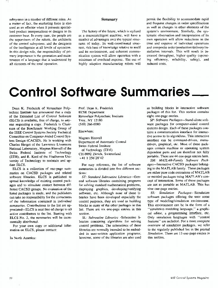 Control software summaries | IEEE Journals & Magazine | IEEE Xplore