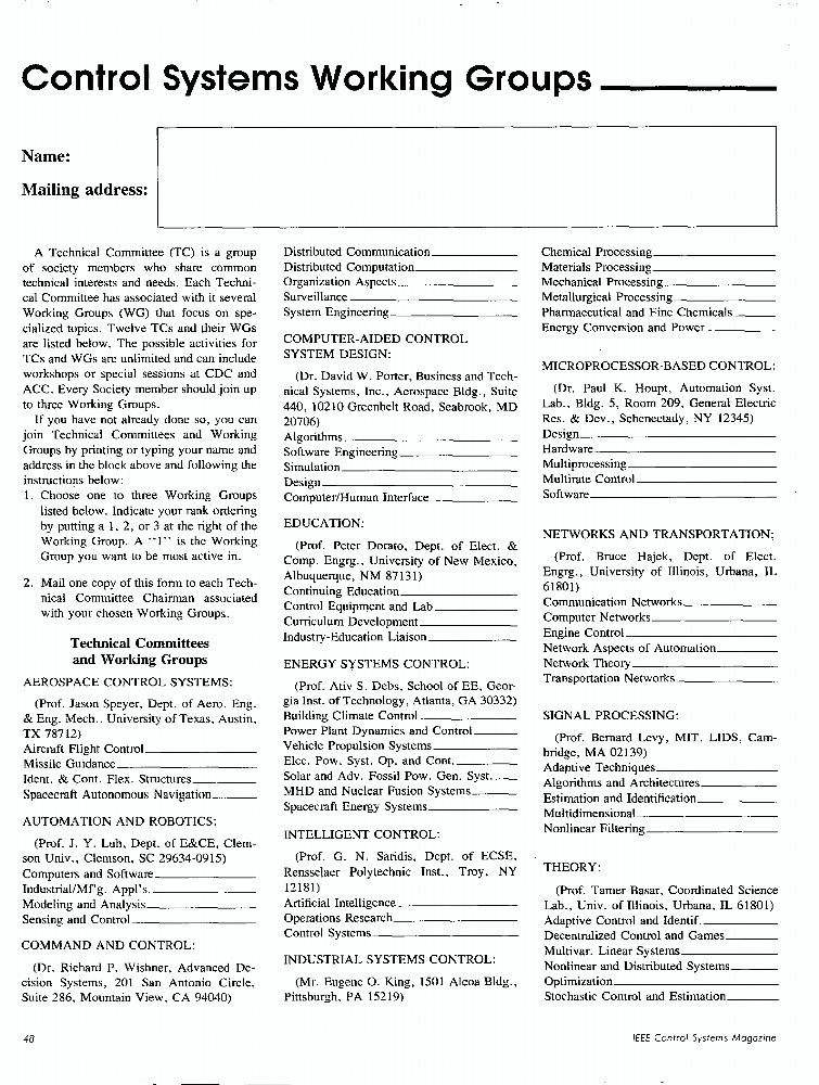 Control systems working groups | IEEE Journals & Magazine | IEEE Xplore