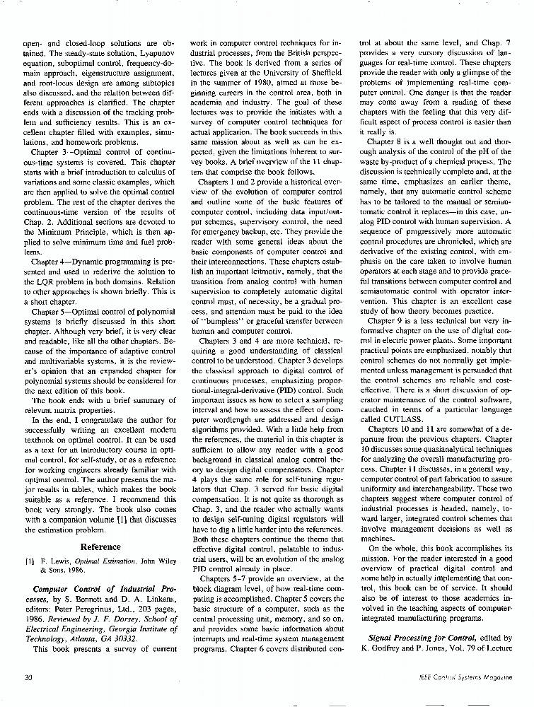Book reviews - Signal processing for control | IEEE Journals & Magazine ...