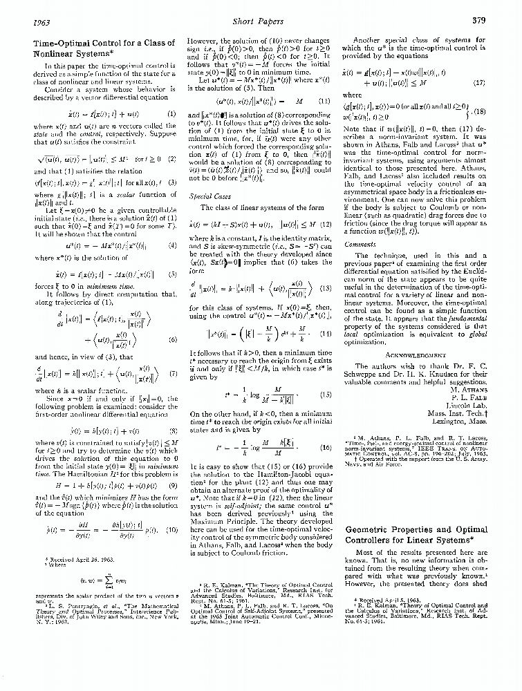 Geometric Properties And Optimal Controllers For Linear Systems Ieee Journals And Magazine