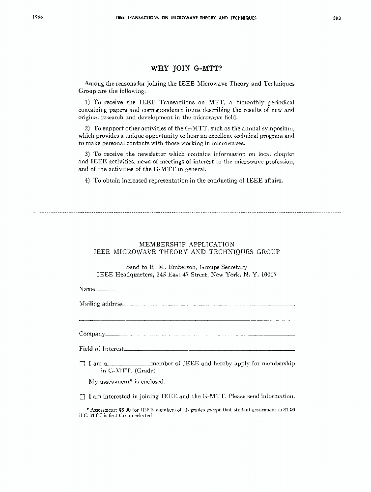 Membership Application, IEEE Microwave Theory and Techniques Group ...