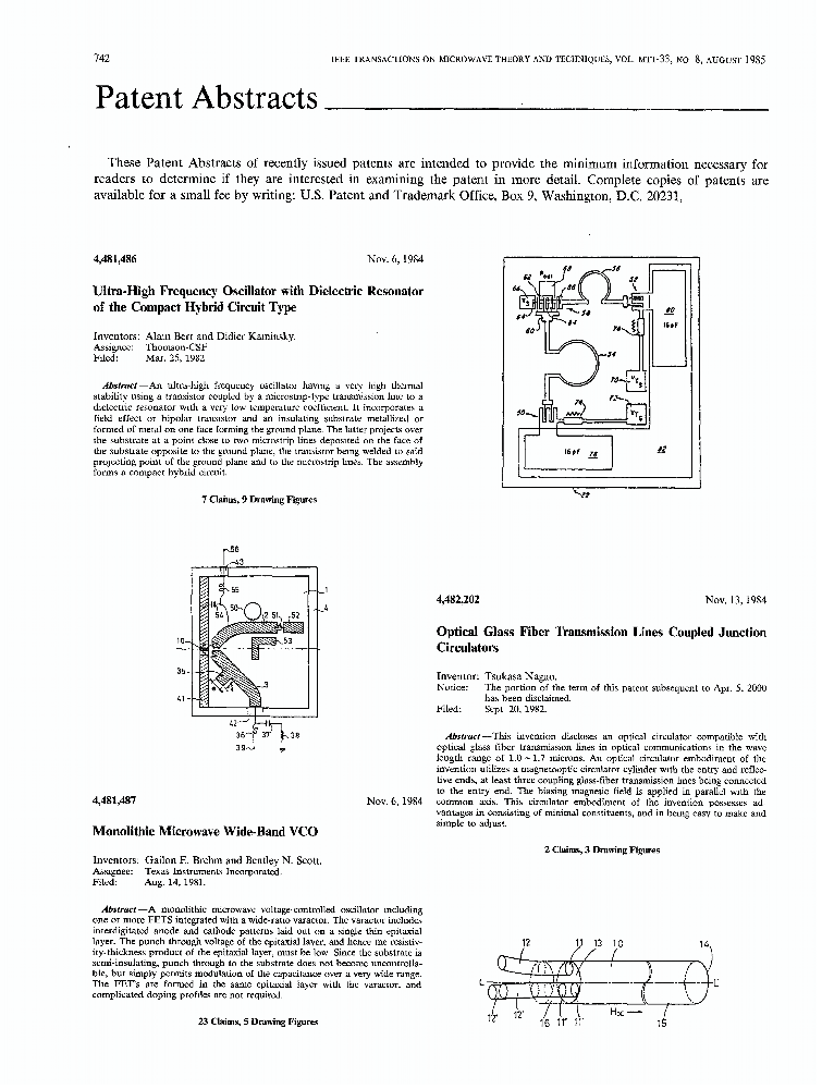 Patent Abstracts (Aug. 1985 [T-MTT]) | IEEE Journals & Magazine | IEEE ...