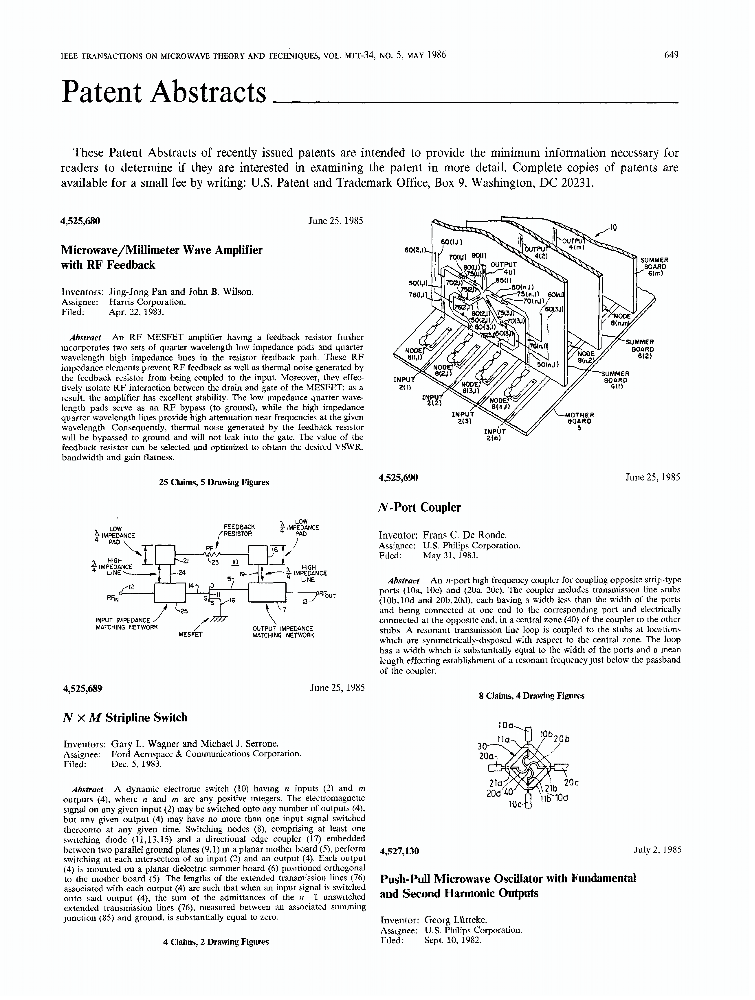 Patent Abstracts (May 1986 [T-MTT]) | IEEE Journals & Magazine | IEEE ...