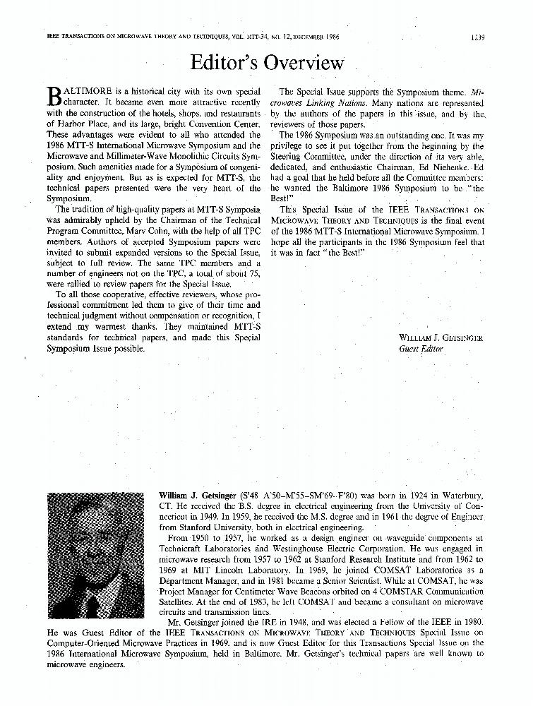 Editor's Overview (Dec. 1986 [T-MTT]) | IEEE Journals & Magazine | IEEE ...