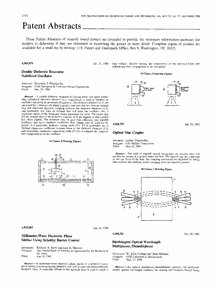 Patent Abstracts (Dec. 1986 [T-MTT]) | IEEE Journals & Magazine | IEEE ...