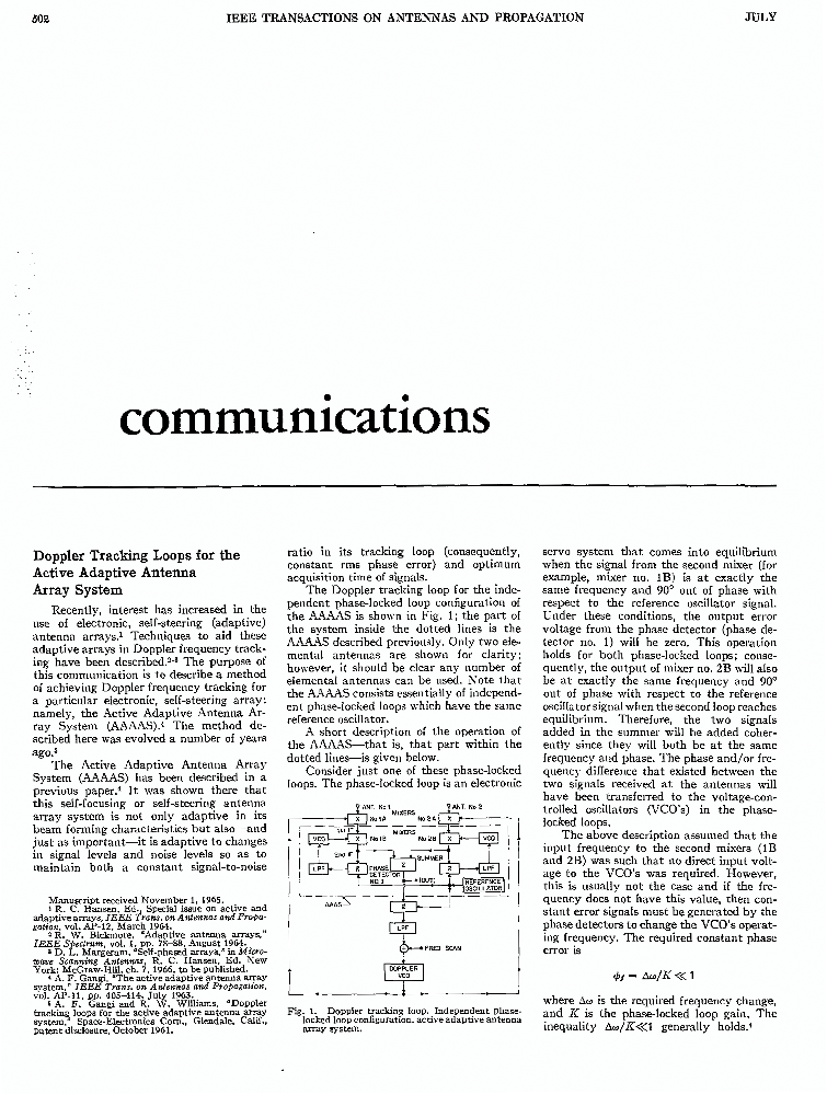 Doppler tracking loops for the active adaptive antenna array system ...
