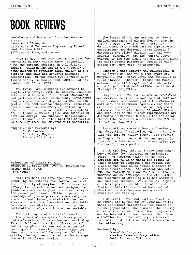 Book reviews - The theory and design of circular antenna arrays | IEEE ...