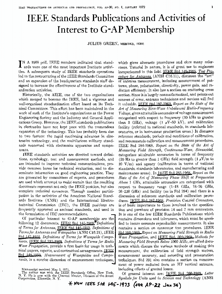 IEEE standards publications and activities of interest to G-AP ...