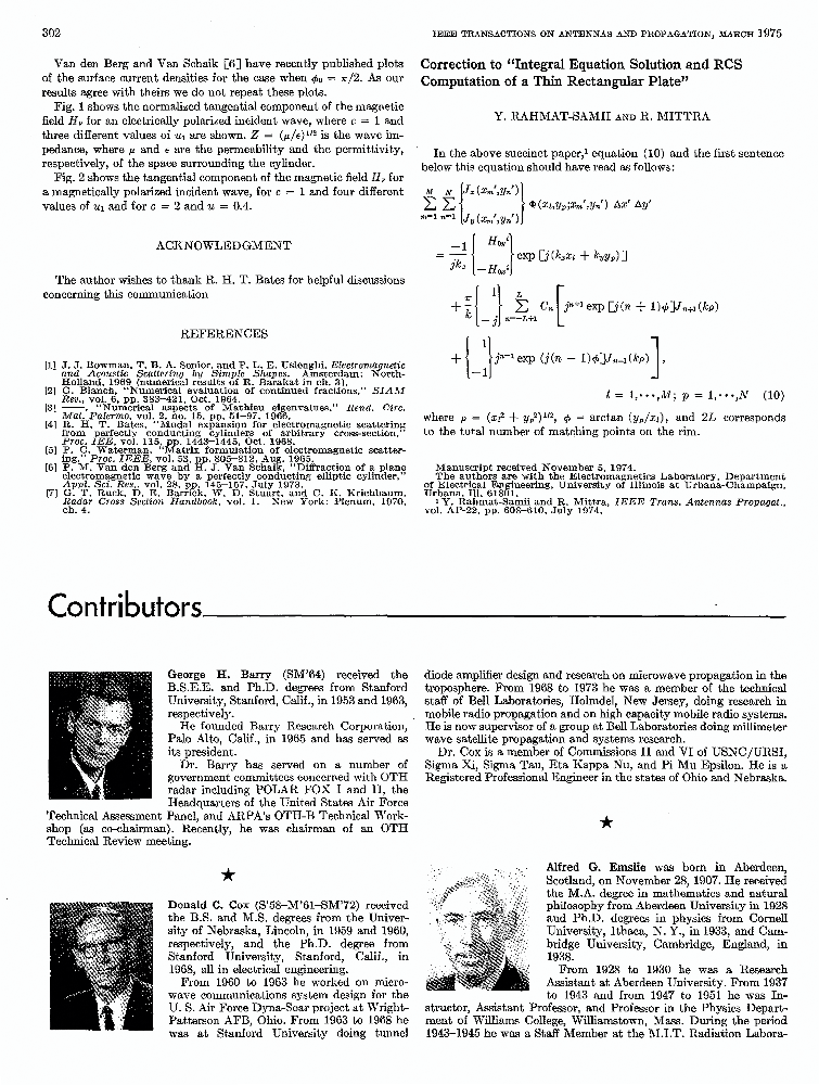 Correction to "Integral equation solution and RCS computation of a thin ...