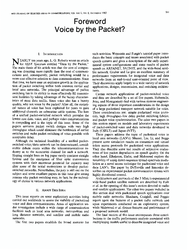 Foreword: Voice by the Packet? | IEEE Journals & Magazine | IEEE Xplore