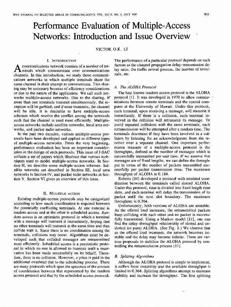 Performance Evaluation Of Multiple Access Networks Introduction And Issue Overview Ieee