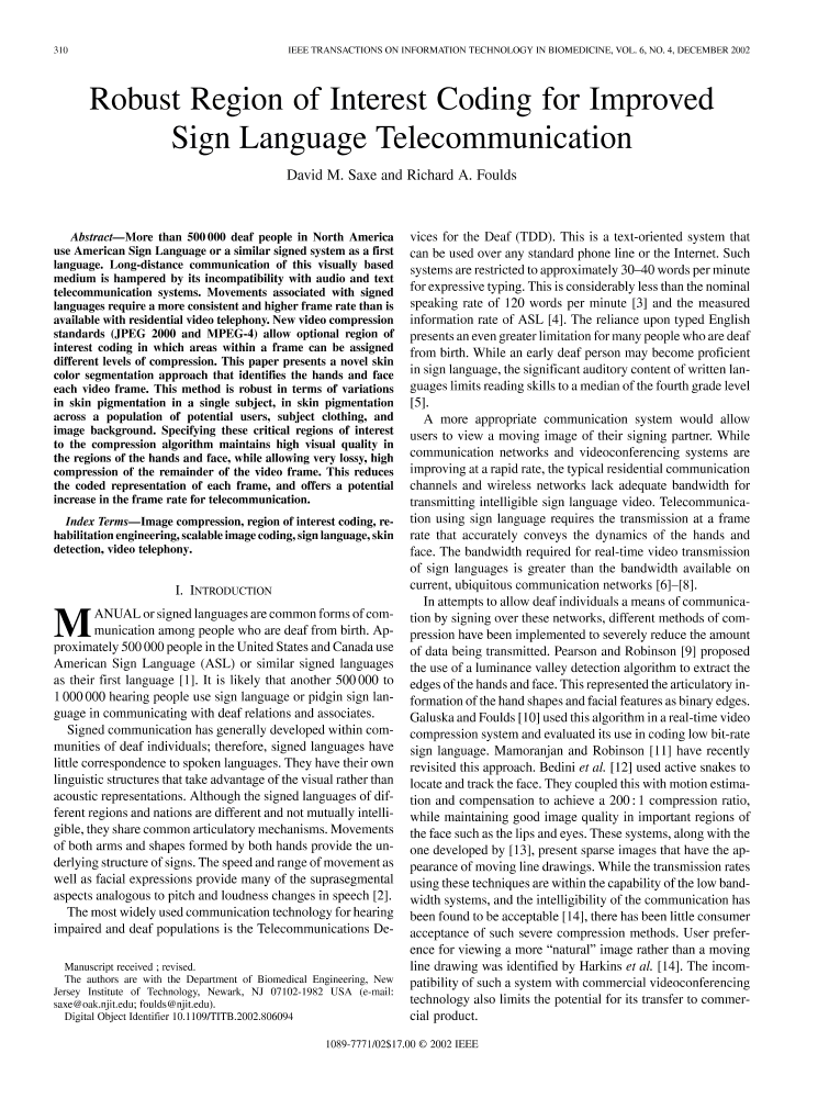 Robust region of interest coding for improved sign language telecommunication | IEEE Journals ...